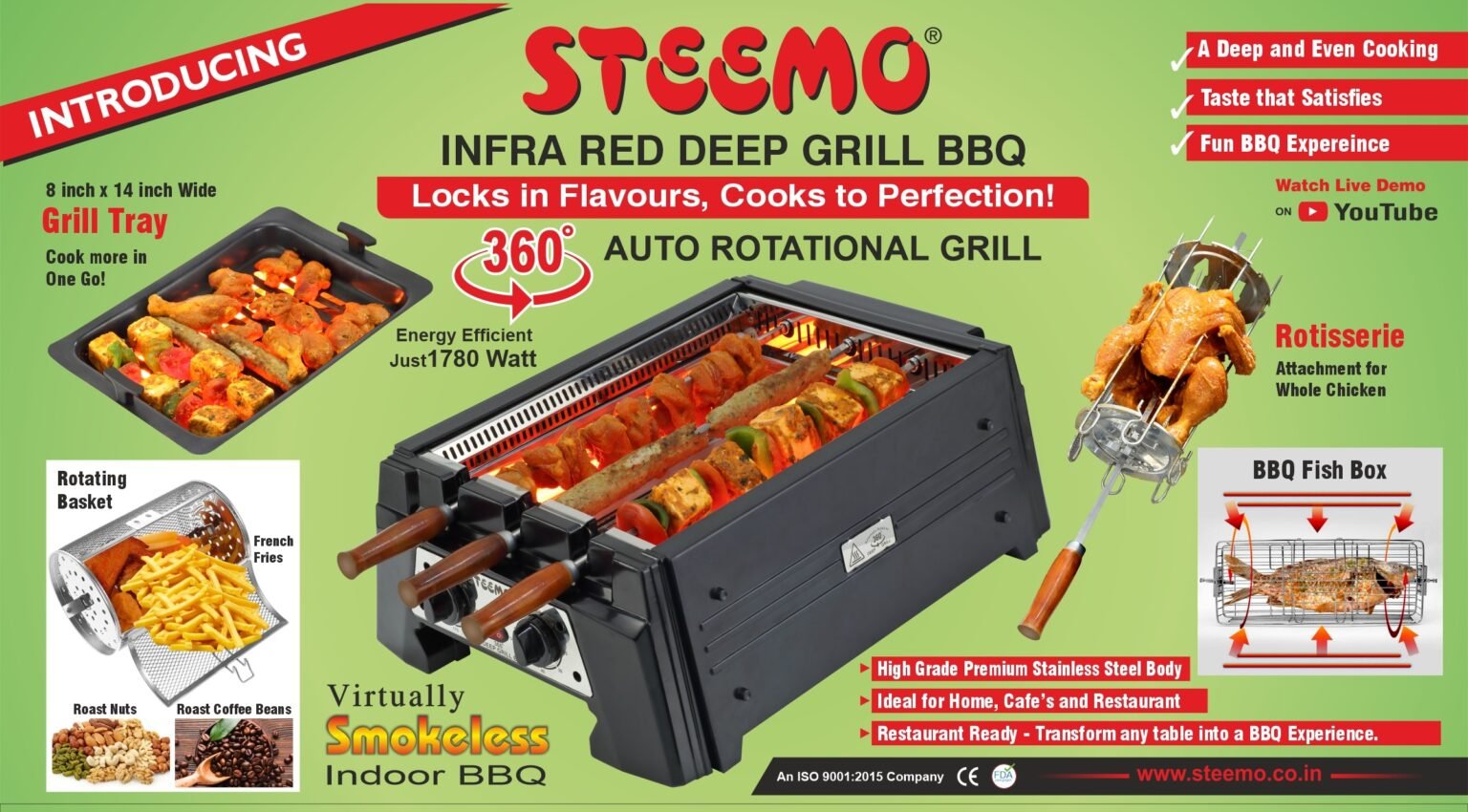 Electric Smokeless Magical Deep Grill 360º Rotational Infrared Indoor ...